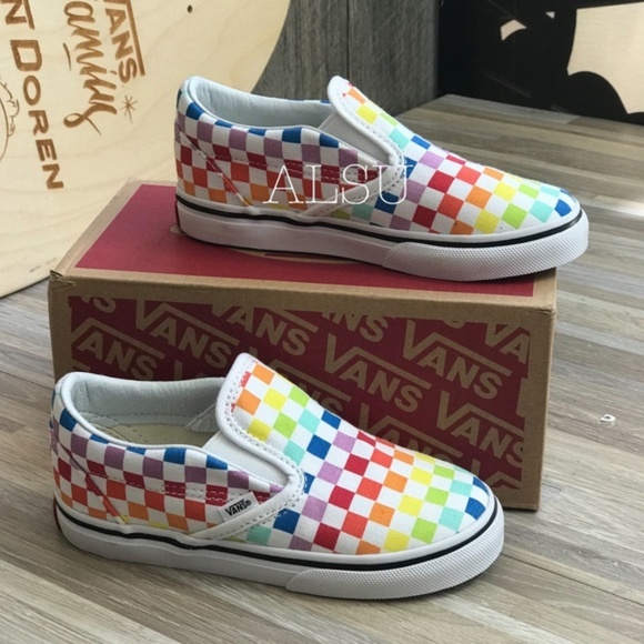 Vans | Shoes | Vans Classic Slip On Checkerboard Rainbow Kids | Poshmark